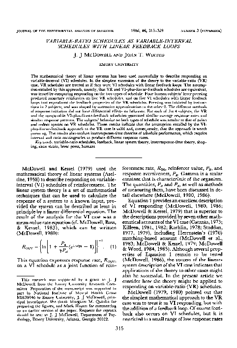 (PDF) Variable-ratio schedules as variable-interval schedules with linear feedback loops