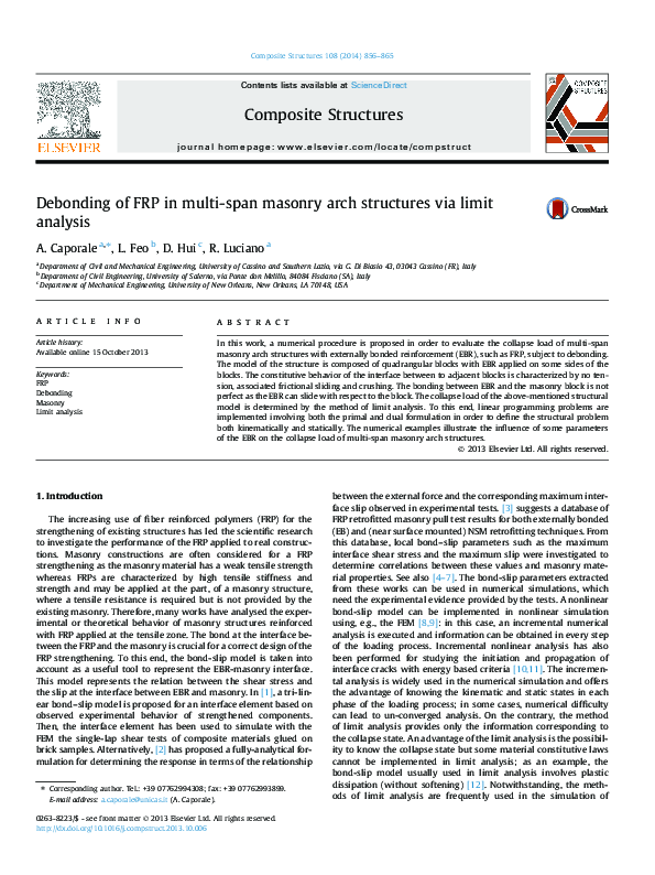 (PDF) Debonding of FRP in multi-span masonry arch structures via limit ...