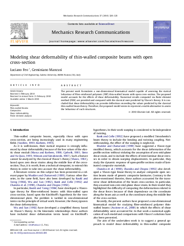(PDF) Modeling shear deformability of thin-walled composite beams with open cross-section