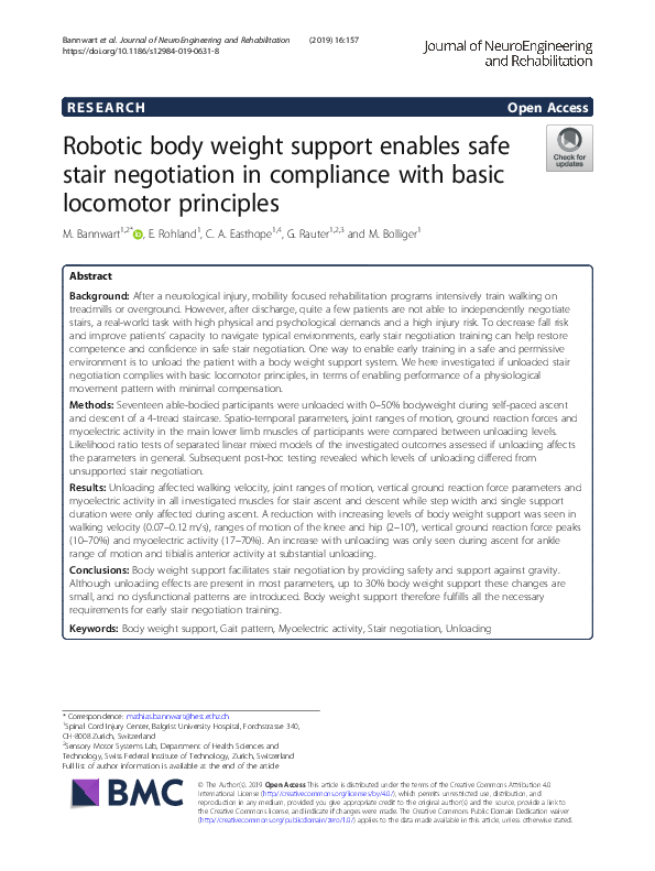 (PDF) Robotic body weight support enables safe stair negotiation in ...