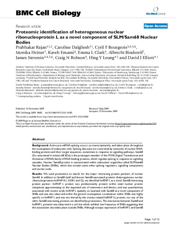 (PDF) Proteomic identification of heterogeneous nuclear ...