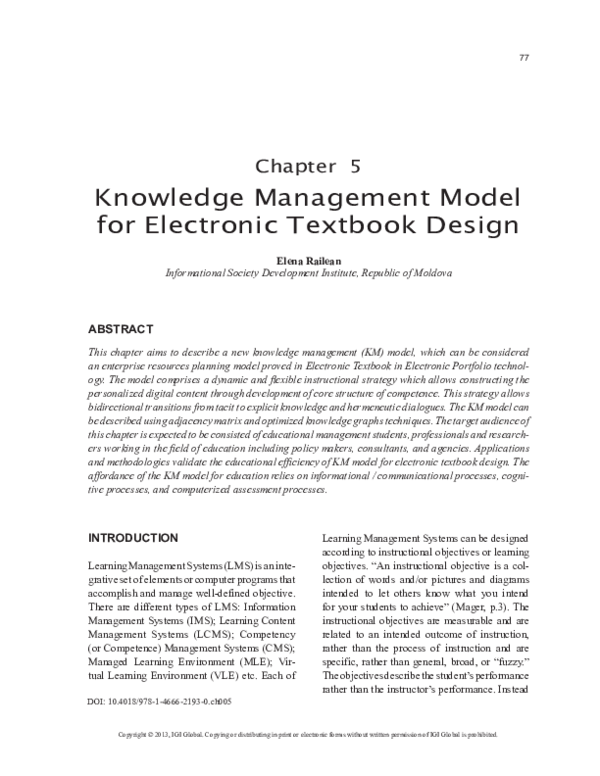 (PDF) Knowledge Management Model for Electronic Textbook Design