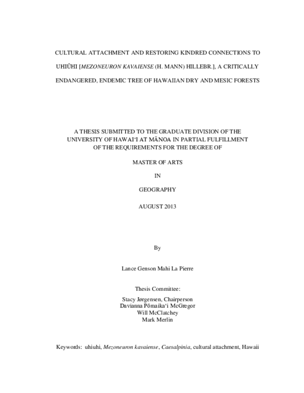 (PDF) Cultural attachment and restoring kindred connections to uhiūhi ...