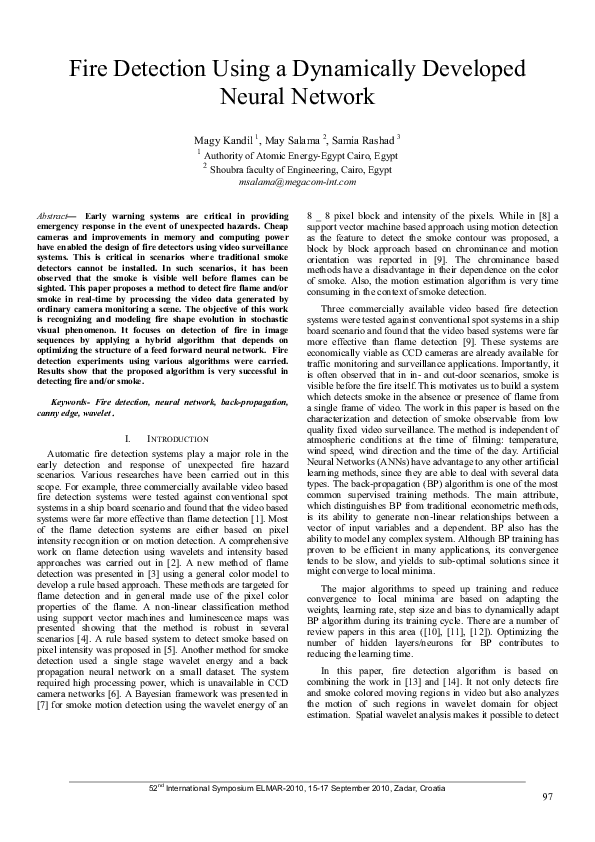 Pdf Fire Detection Using A Dynamically Developed Neural Network
