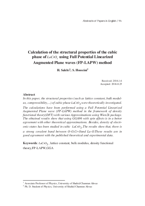 (PDF) LaCrO using Full Potential Linearized Augmented Plane waves (FP ...