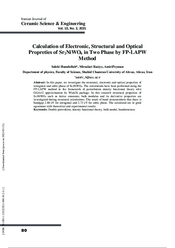 (PDF) Calculation of Electronic, Structural and Optical Propreties of ...