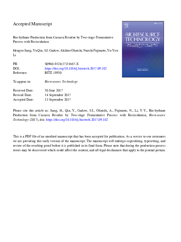 (PDF) Bio-hythane Production from Cassava Residue by Two-stage ...