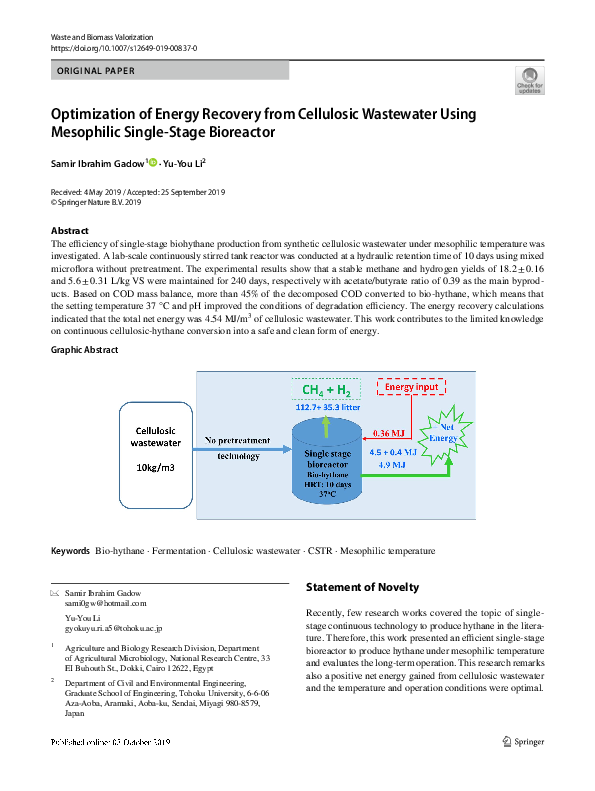 (PDF) Optimization of Energy Recovery from Cellulosic Wastewater Using ...