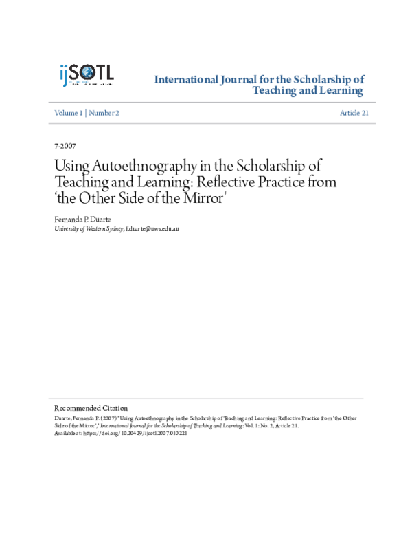 (PDF) Using Autoethnography in the Scholarship of Teaching and Learning ...