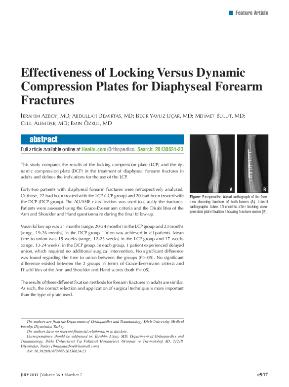 (PDF) Effectiveness of Locking Versus Dynamic Compression Plates for ...