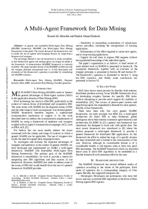 (PDF) A Multi-Agent Framework For Data Mining