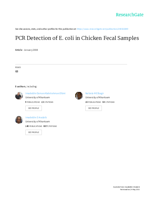 (PDF) PCR Detection of E. coli in Chicken Fecal Samples