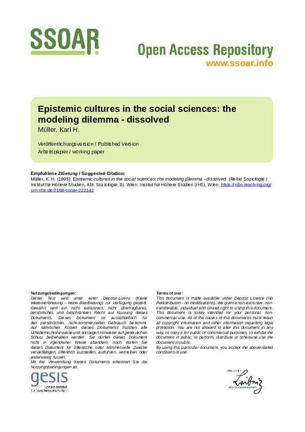 (PDF) Epistemic cultures in the social sciences: the modeling dilemma ...