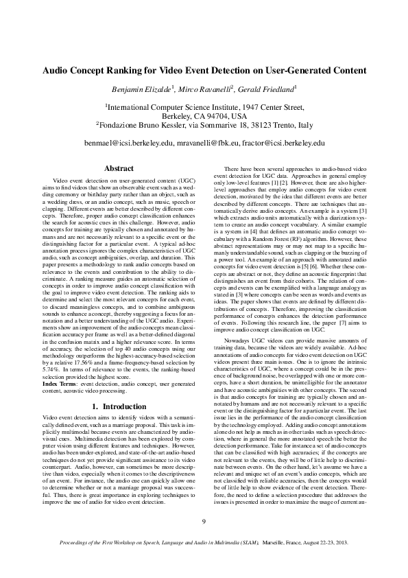 (PDF) Audio Concept Ranking for Video Event Detection on User-Generated ...