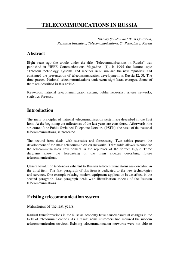 (PDF) Telecommunications in Russia