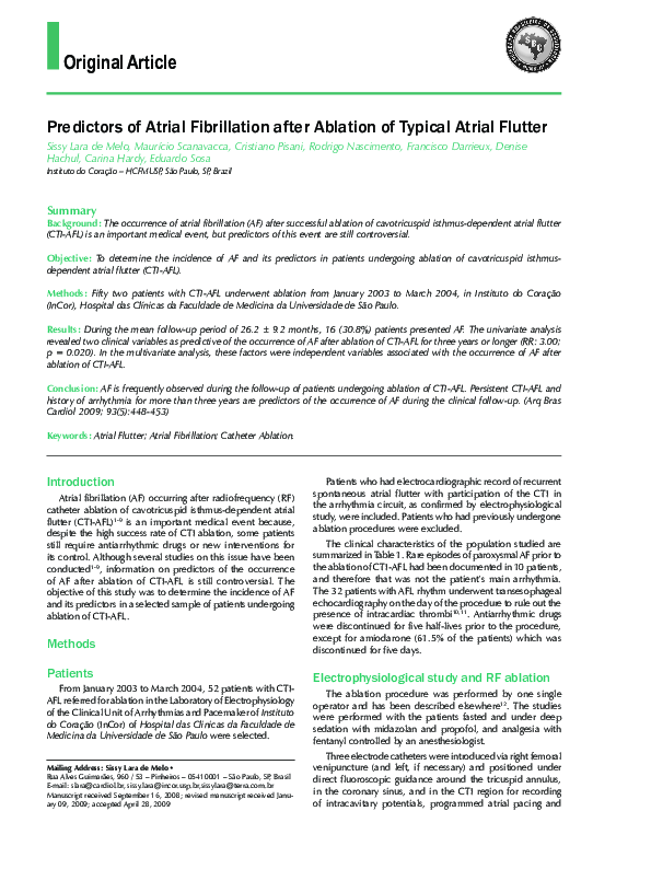 (PDF) Predictors of atrial fibrillation after ablation of typical atrial flutter