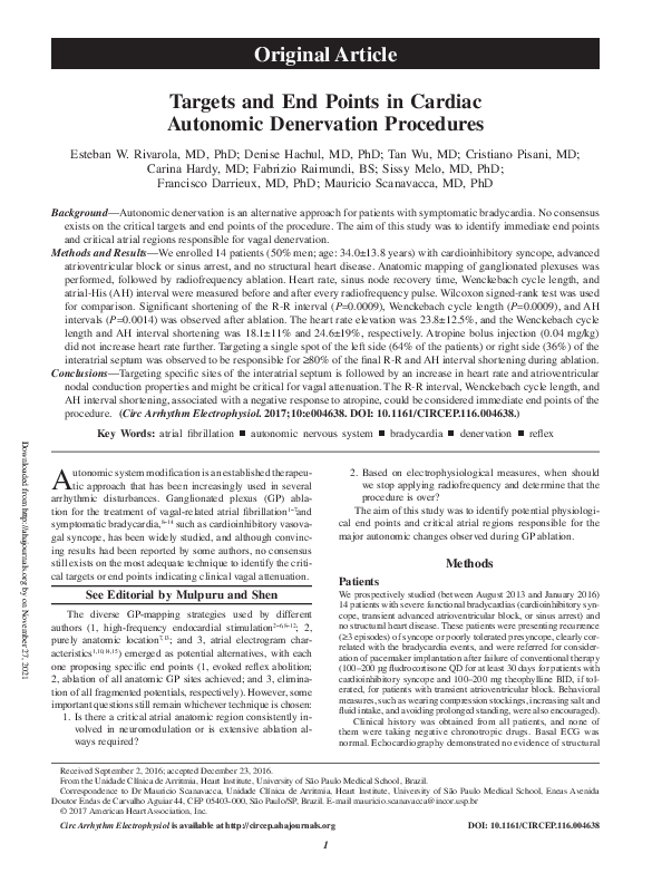 (PDF) Targets and End Points in Cardiac Autonomic Denervation Procedures