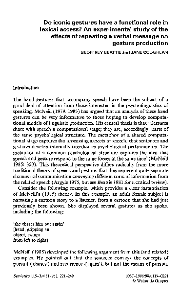 (PDF) Do iconic gestures have a functional role in lexical access? An ...