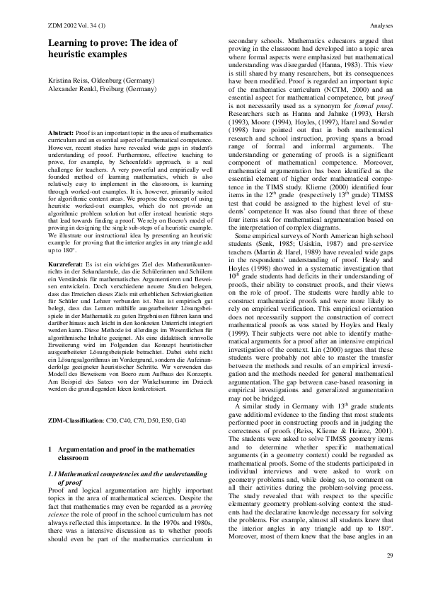 (PDF) Learning to prove: The idea of heuristic examples