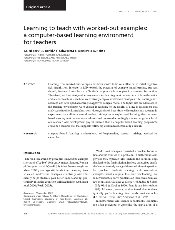 (PDF) Learning to teach with worked-out examples: a computer-based ...