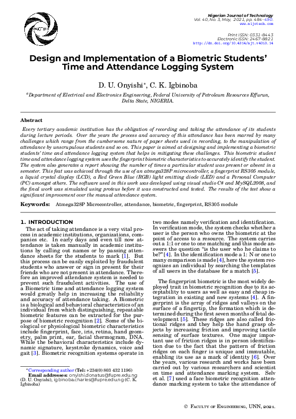 (PDF) Design and implementation of a biometric students’ time and ...