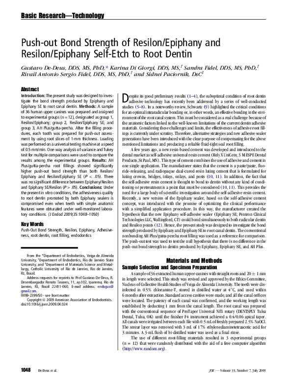 (PDF) Push-out Bond Strength of Resilon/Epiphany and Resilon/Epiphany ...