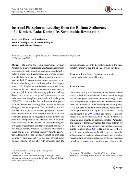 (PDF) Internal Phosphorus Loading from the Bottom Sediments of a Dimictic Lake During Its ...