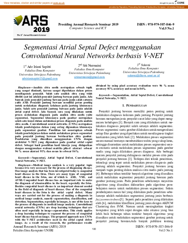 (PDF) Segmentasi Atrial Septal Defect Menggunakan Convolutional Neural Networks Berbasis V Net
