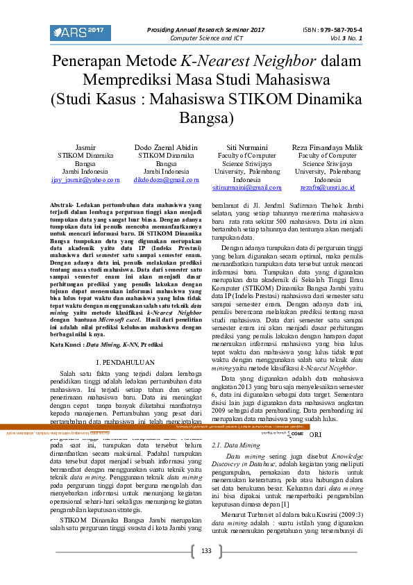 (PDF) Penerapan Metode K-Nearest Neighbor dalam Memprediksi Masa Studi ...