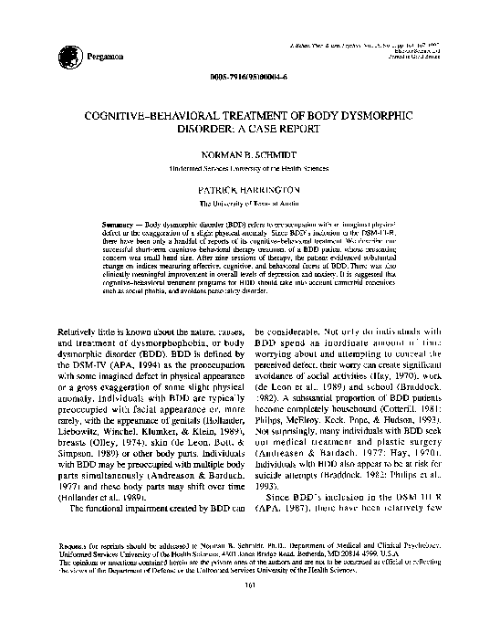 (PDF) Cognitive-behavioral treatment of body dysmorphic disorder: A ...