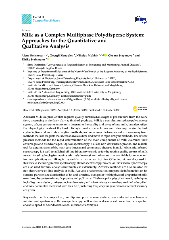 (PDF) Milk as a Complex Multiphase Polydisperse System: Approaches for the Quantitative and ...