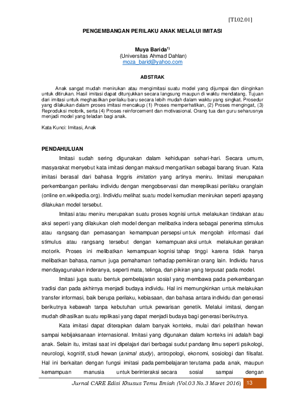 (PDF) Pengembangan Perilaku Anak Melalui Imitasi