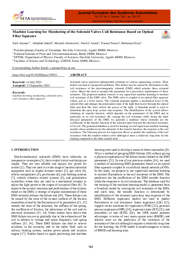 (PDF) Machine Learning for Monitoring of the Solenoid Valves Coil Resistance Based on Optical ...