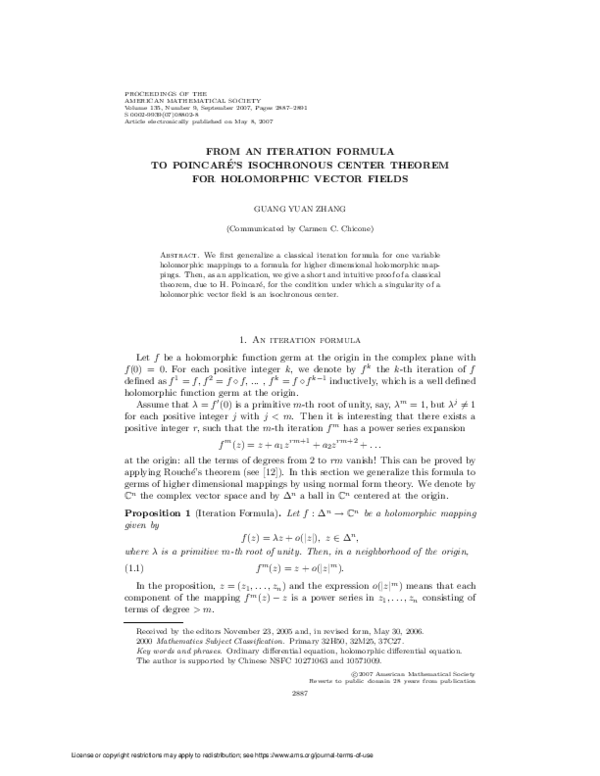 (PDF) From an iteration formula to Poincaré's Isochronous Center ...