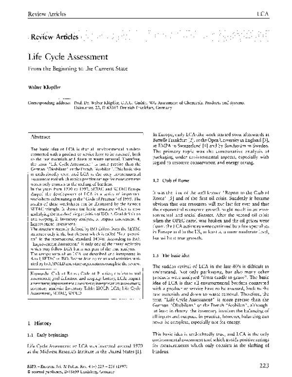 (PDF) Life cycle assessment
