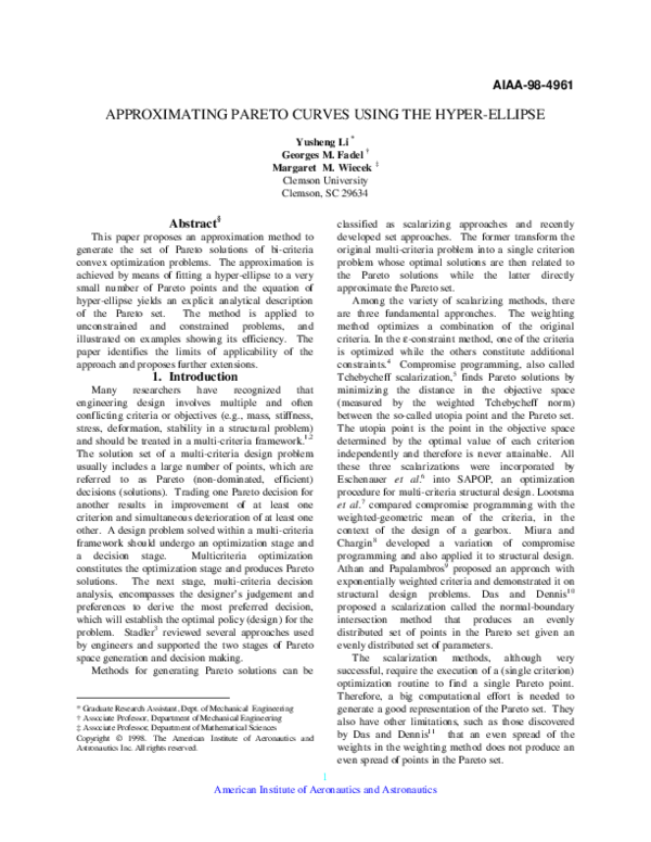 Pdf Approximating Pareto Curves Using The Hyper Ellipse