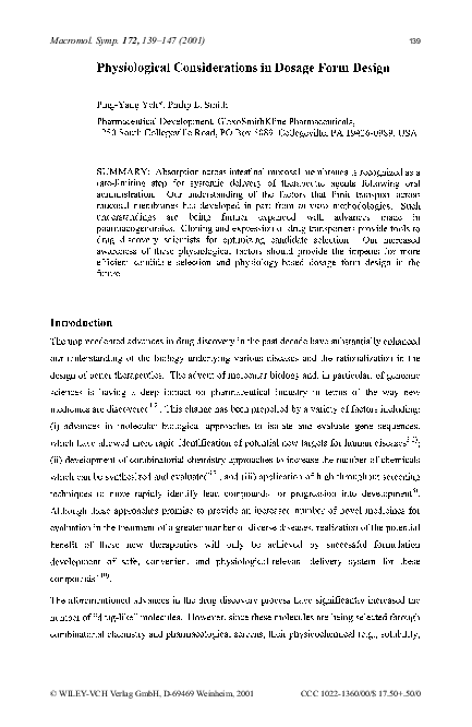 (PDF) Physiological considerations in dosage form design