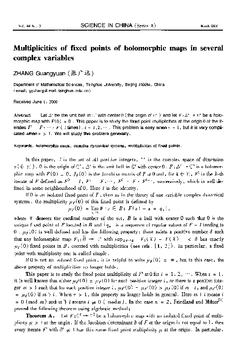 (PDF) Multiplicities of fixed points of holomorphic maps in several complex variables