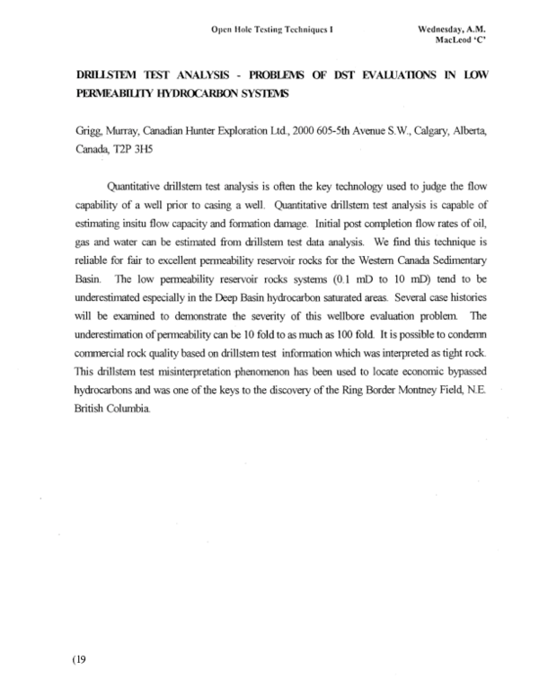 (PDF) Drillstem Test Analysis - Problems of DST Evaluations in Low ...