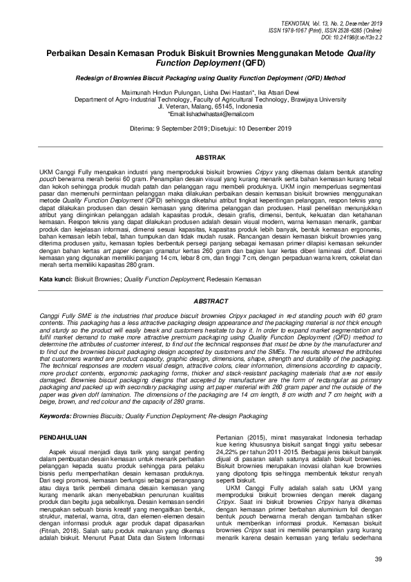 (PDF) Perbaikan Desain Kemasan Produk Biskuit Brownies Menggunakan ...