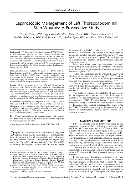 (PDF) Laparoscopic Management of Left Thoracoabdominal Stab Wounds: A ...