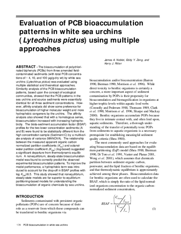 Evaluation of PCB bioaccumulation patterns in white sea urchins ...