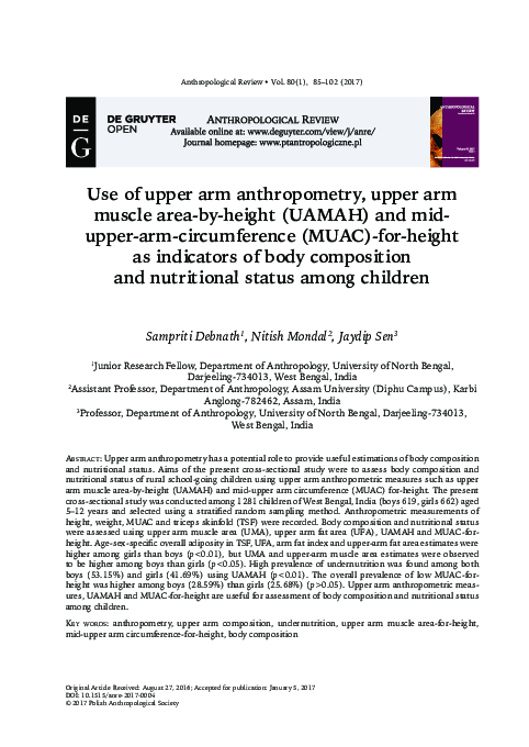 (PDF) Use of upper arm anthropometry, upper arm muscle area-by-height ...