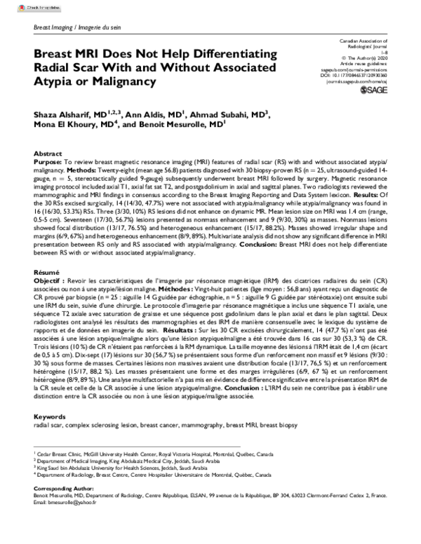 (PDF) Breast MRI Does Not Help Differentiating Radial Scar With and ...