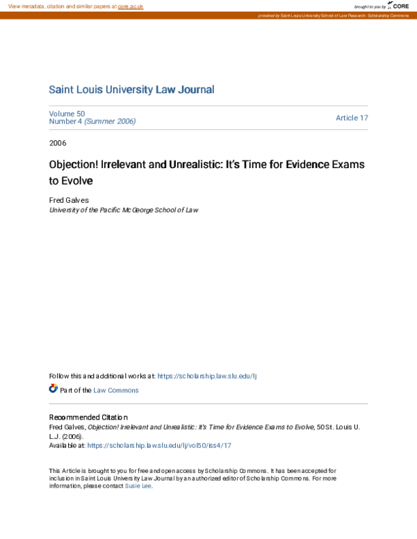 (PDF) Objection Irrelevant and Unrealistic It S Time for Evidence Exams ...