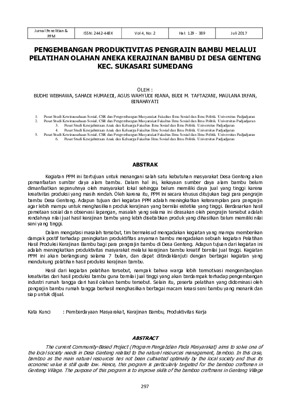 (PDF) Pengembangan Produktivitas Pengrajin Bambu Melalui Pelatihan Olahan Aneka Kerajinan Bambu ...