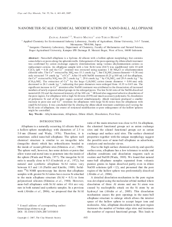 Pdf Nanometer Scale Chemical Modification Of Nano Ball Allophane