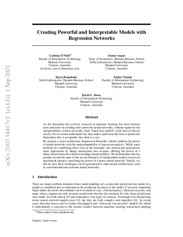 (PDF) Creating Powerful and Interpretable Models withRegression Networks