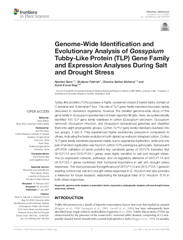 (PDF) Genome-Wide Identification and Evolutionary Analysis of Gossypium ...