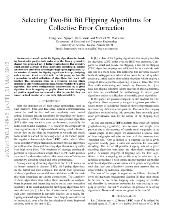 (PDF) Selecting two-bit bit flipping algorithms for collective error correction